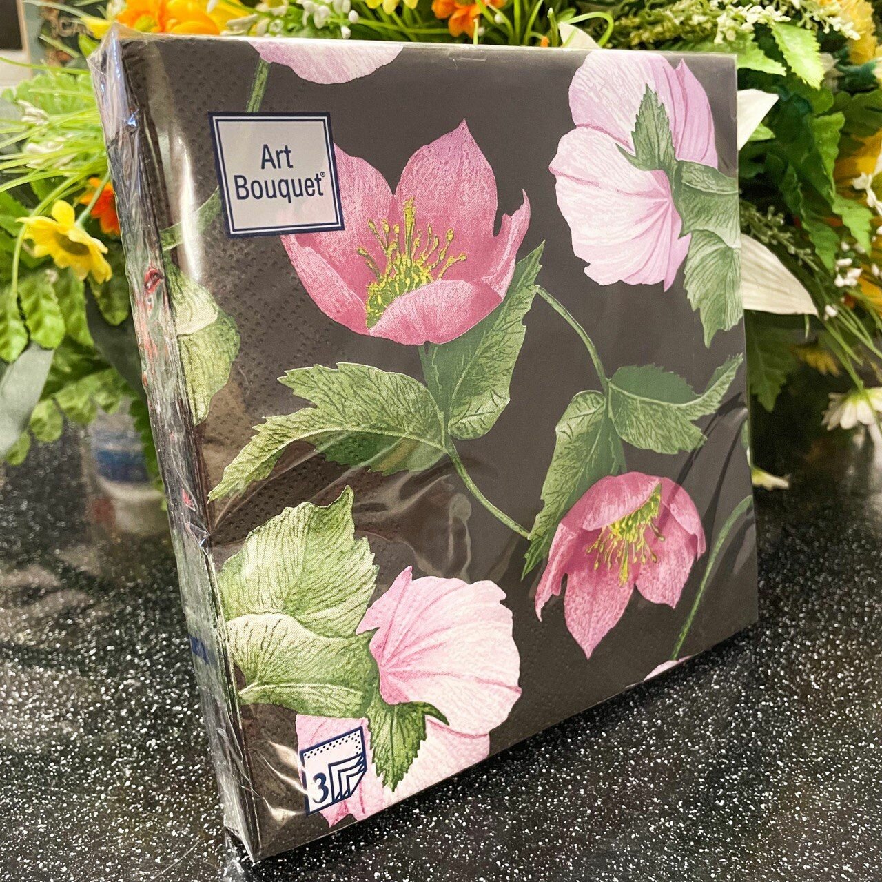 Салфетки Desna "Декоративный цветок", для сервировки, квадратные, 33х33 см, черные