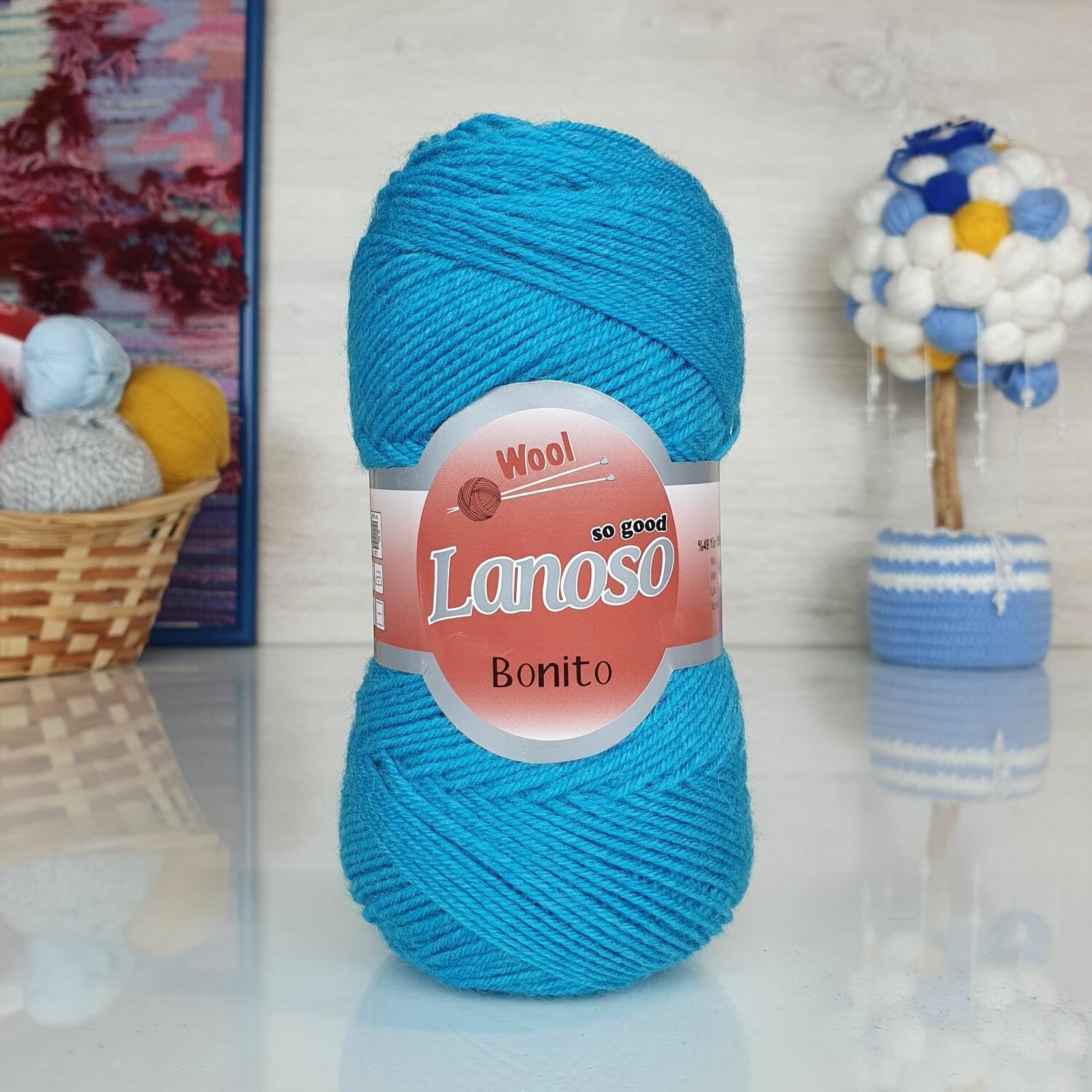 Пряжа Bonito Lanoso, бирюза - 916, 49% шерсть, 51% акрил, 5 мотков, 100 г, 300 м.