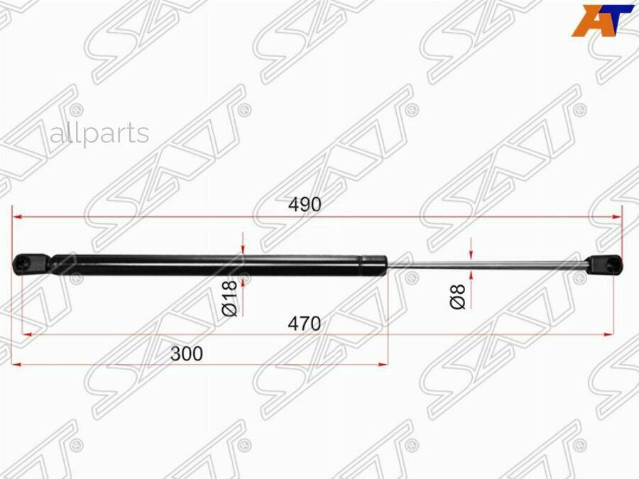SAT ST-68950-02040 Амортизатор крышки багажника Toyota Corolla (E120) 00-07 / Allex 01-06 (Справа=Слева)