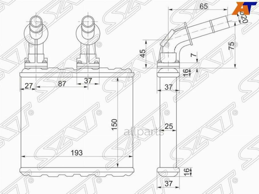 SAT ST-DT07-395-0 Радиатор отопителя салона Nissan Almera 95-00 / Primera 95-02