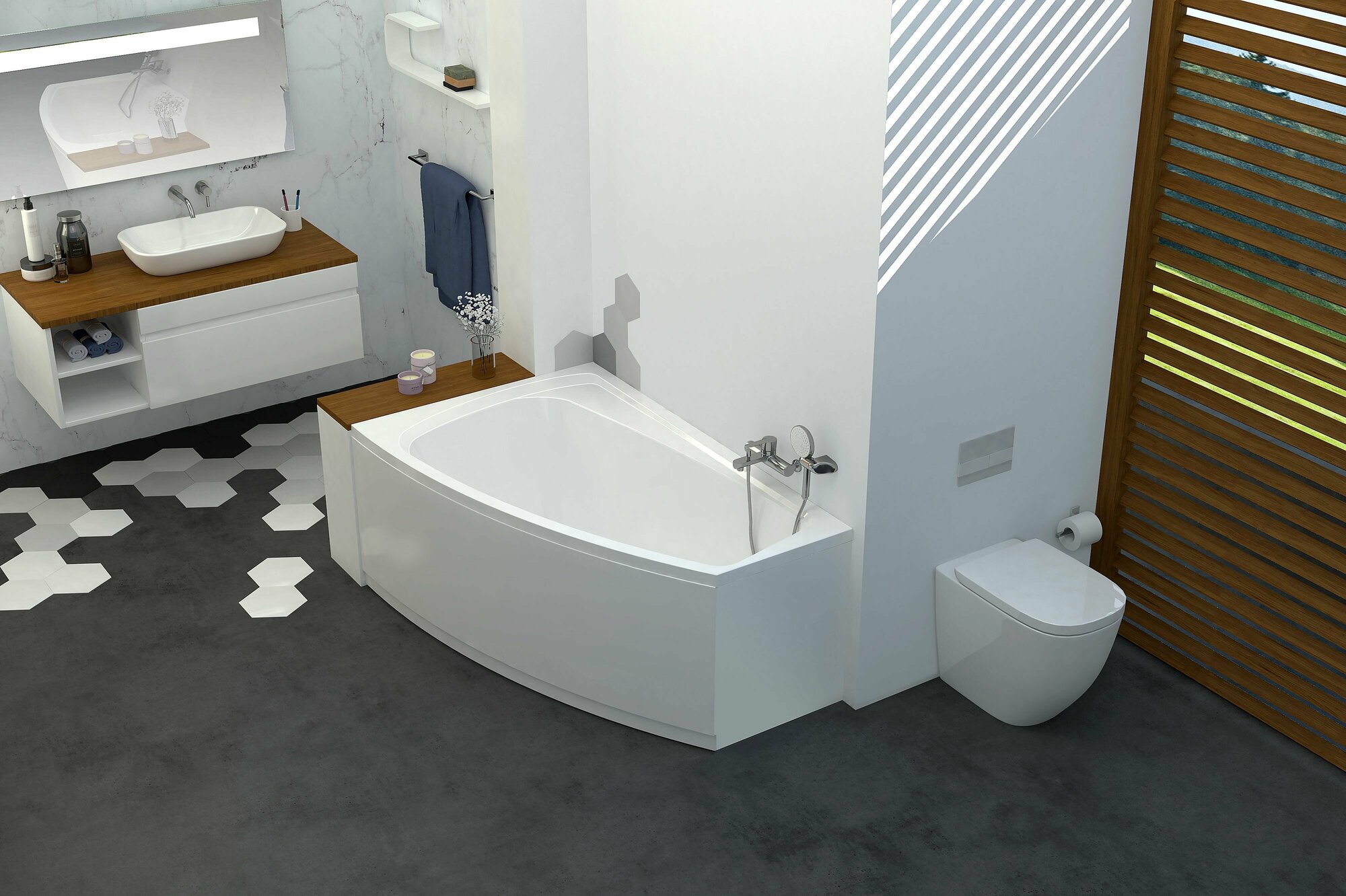 Ванна акриловая Domani-Spa Trend L (левая) 160х95х60 (лицевой экран и каркас в комплекте)