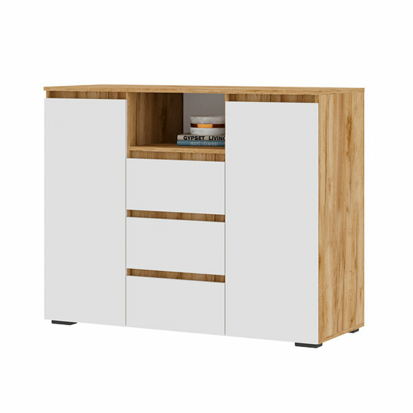 Комод с 3 ящиками и дверцами, ЛДСП, цвет- белый/дуб крафт золотой, 120*96*46 см