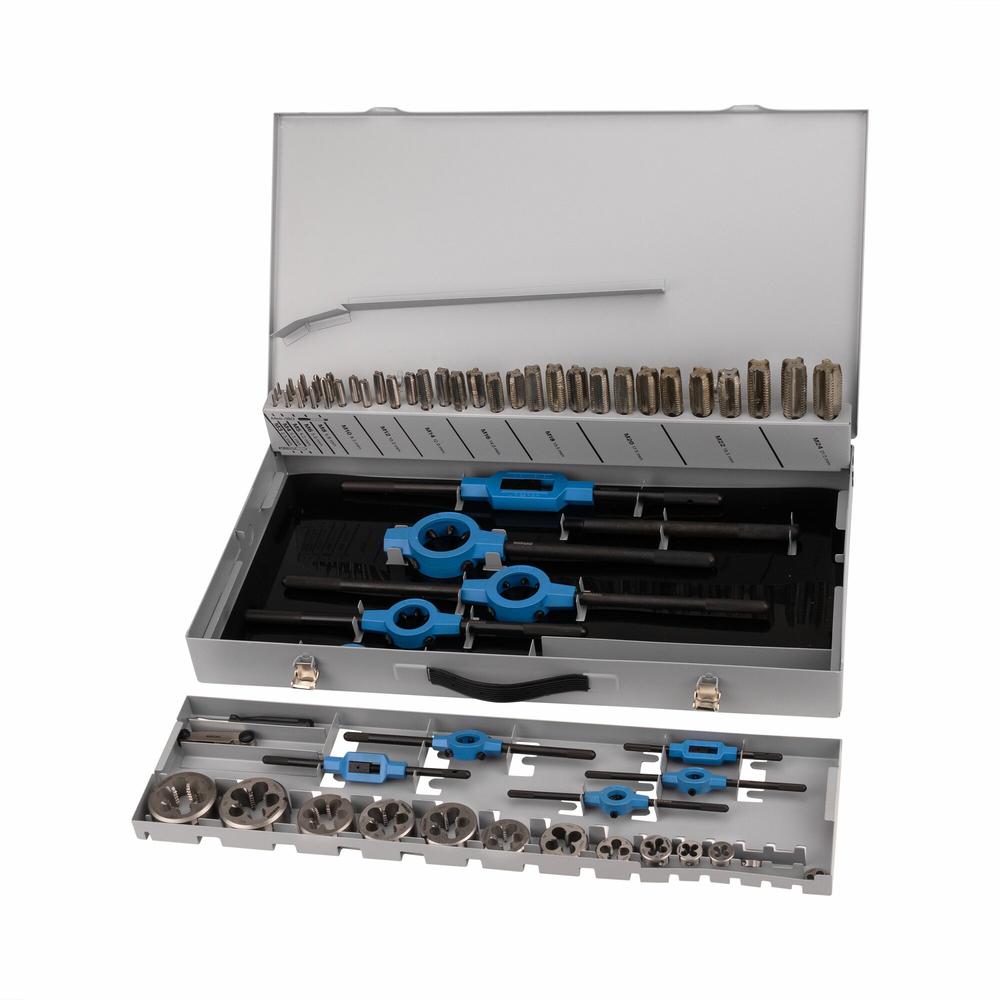 Набор ручных метчиков и плашек M3-M24 NORGAU Industrial HSS-E, 64 предмета