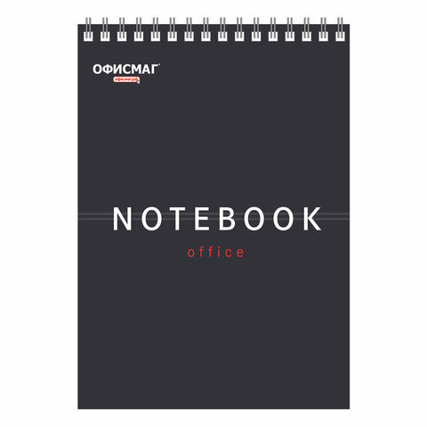 Блокнот А5 (146х209 мм), 80 л, гребень, картон, жесткая подложка, клетка, офисмаг, темно-серый, 129868