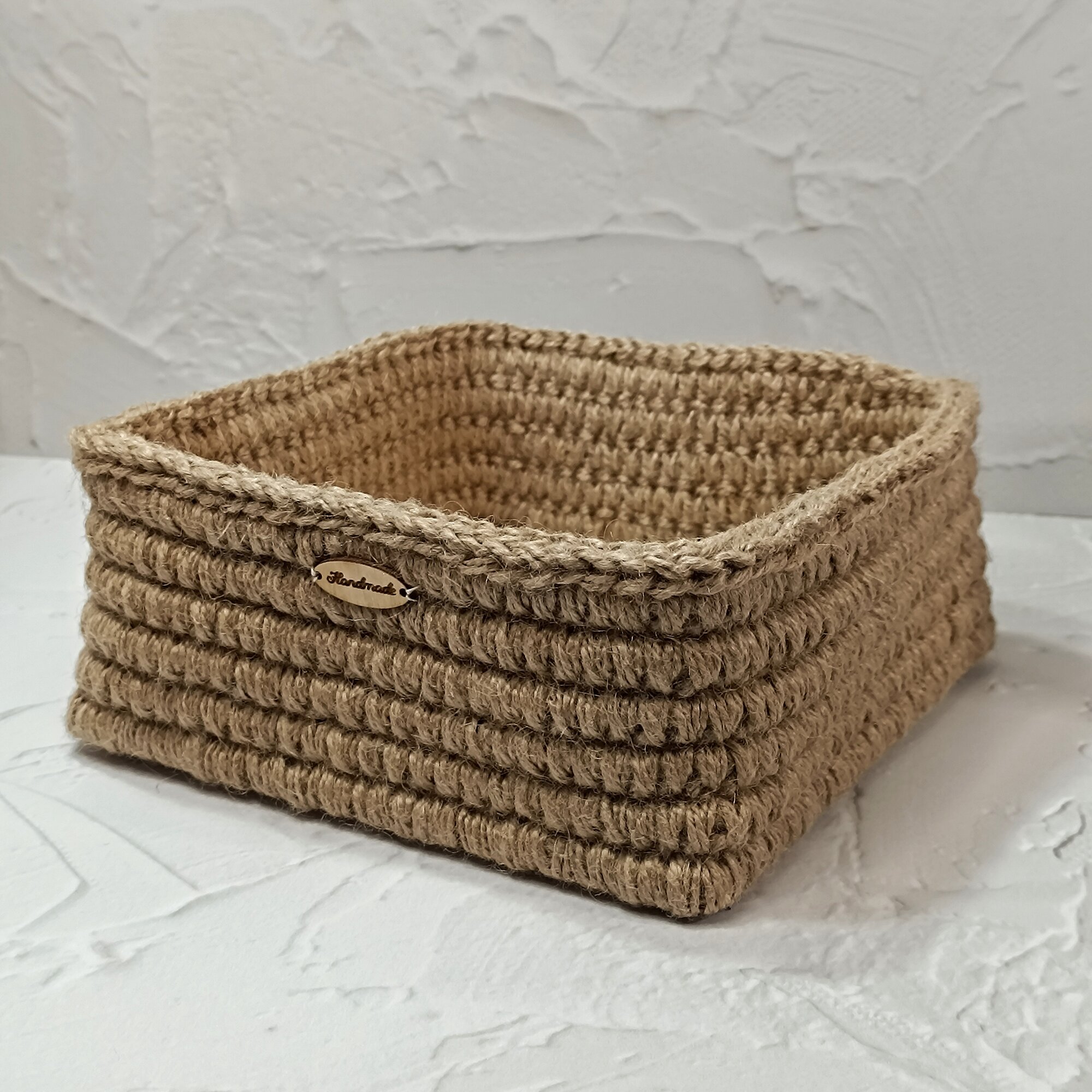 Квадратная интерьерная корзинка для хранения из джута 20 см, ручная работа