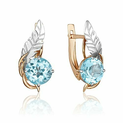 Серьги, комбинированное золото, 585 проба, родирование, топаз