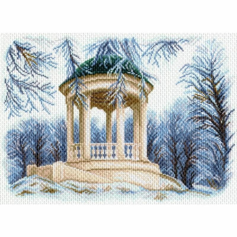 Канва с нанесенным рисунком "Зимняя беседка" размер: 28х38 см, арт. 1613