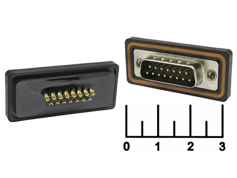 Разъем D-SUB штекер 15pin 2-х рядный без корпуса влагозащищенный IP67