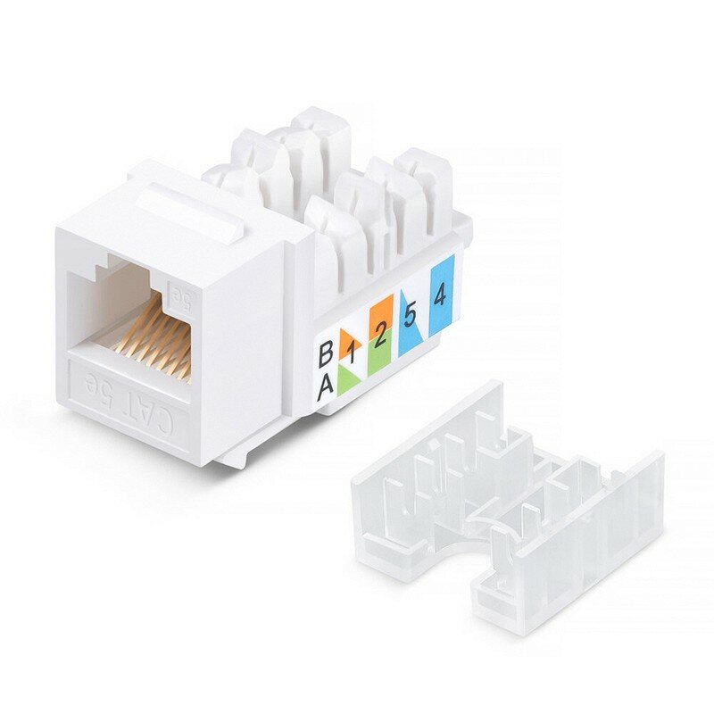 Модуль Keystone Jack RJ-45(8P8C), UTP неэкранированный, CAT 5e, тип 90 градусов, белый REXANT PRO, цена за 1 шт