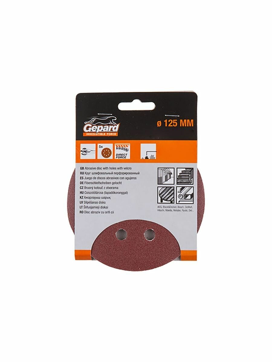Gepard Шлифлист самосцепляющийся 125 мм, Р40, 5 шт GP5001-40