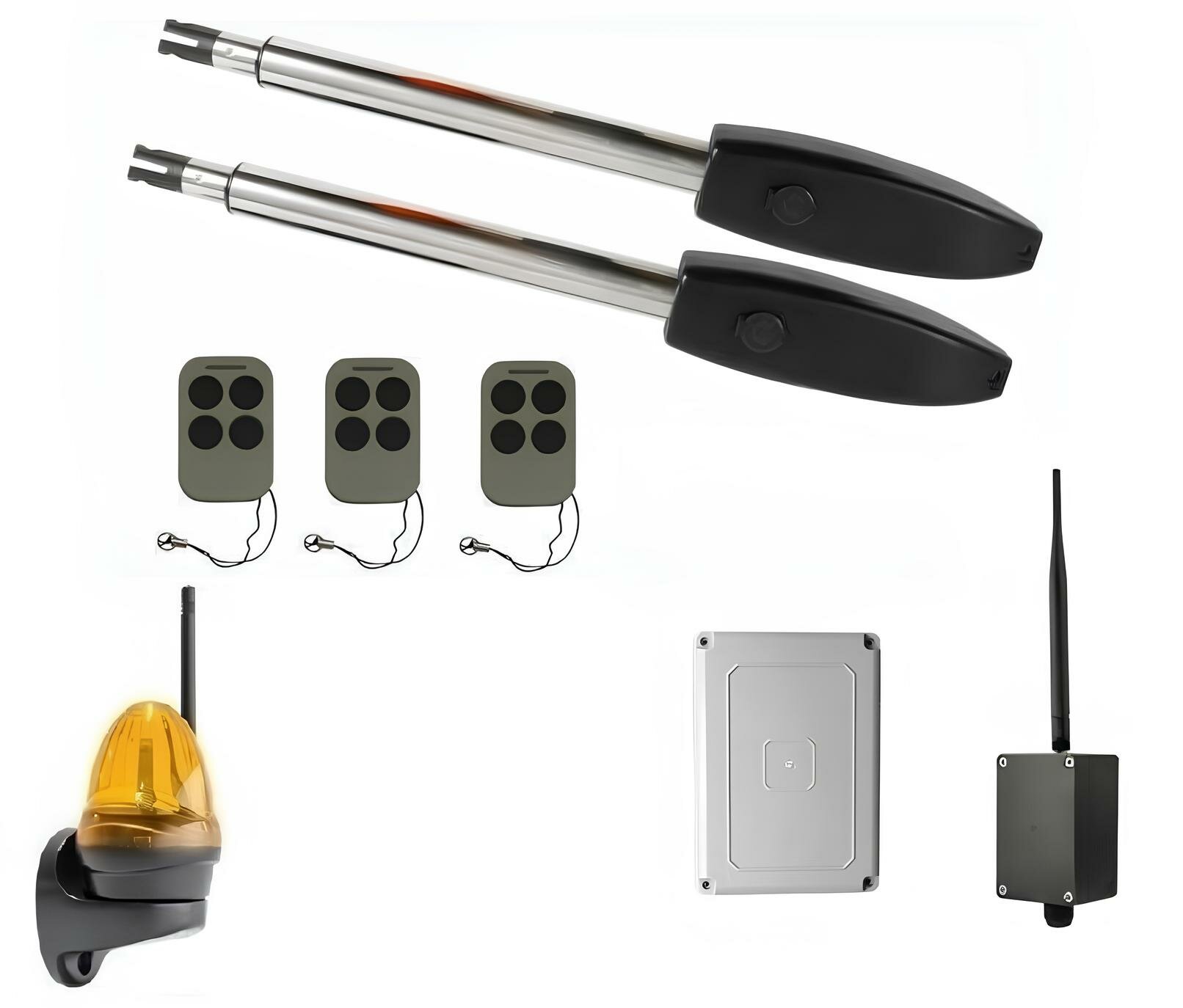 Автоматика для распашных ворот KSW-2500 L-T3-BT, комплект: 2 привода, блок управления, 3 пульта, лампа, Bluetooth-модуль