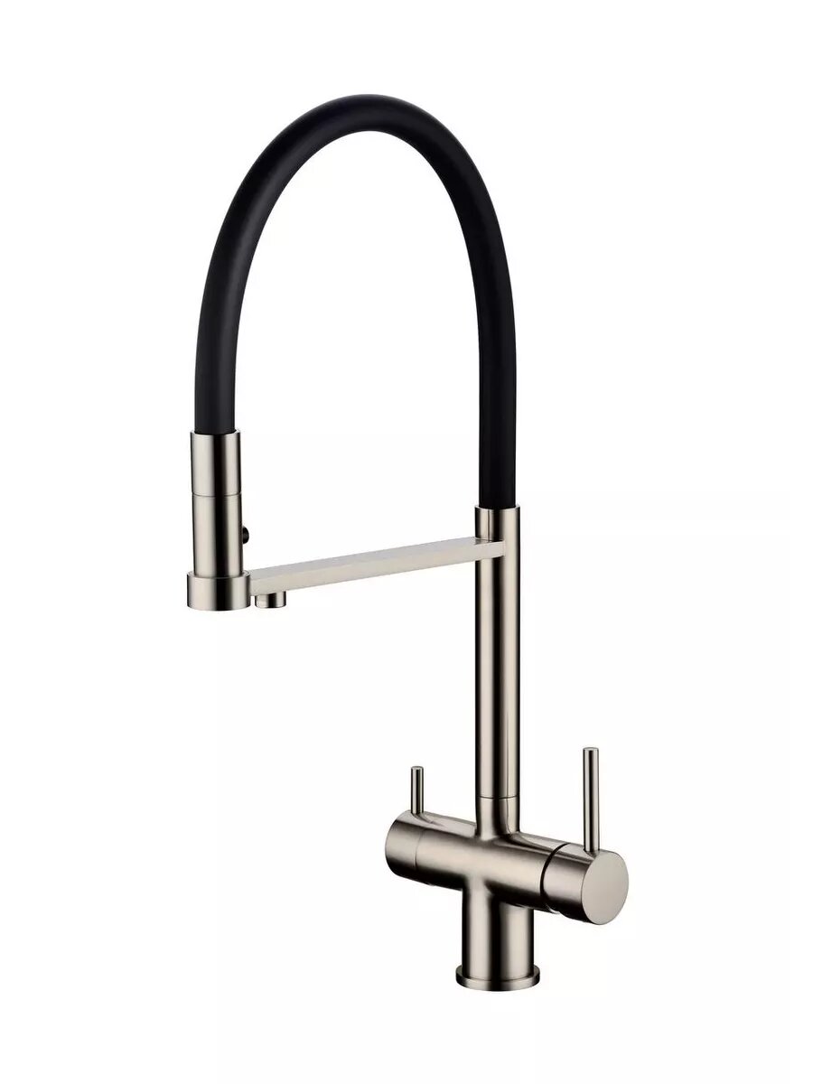 Смеситель для кухни Grocenberg GB4095, гибкий излив, с переключателем на фильтр, латунь, никель