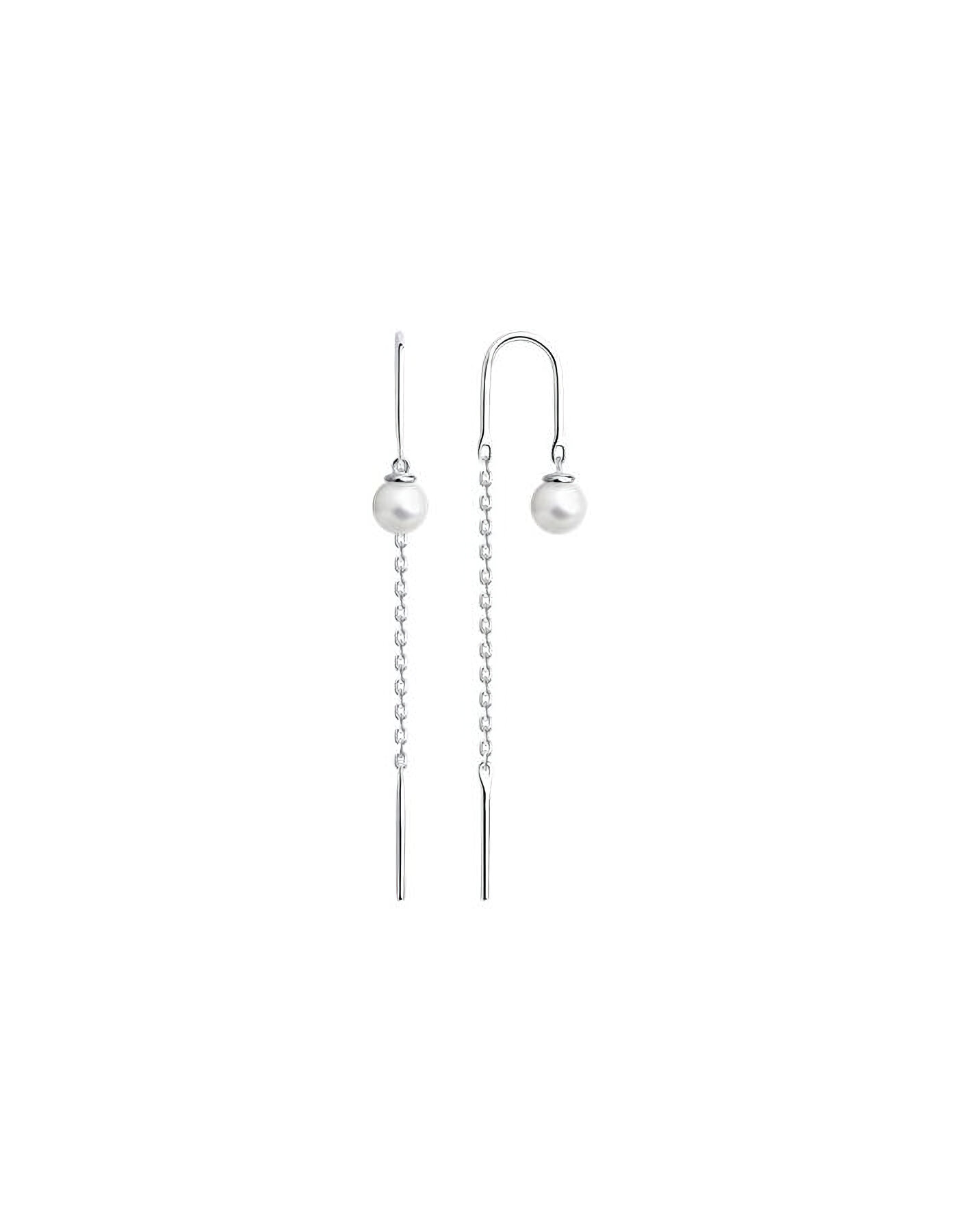 Серьги цепочки, серебро, 925 проба, родирование, жемчуг