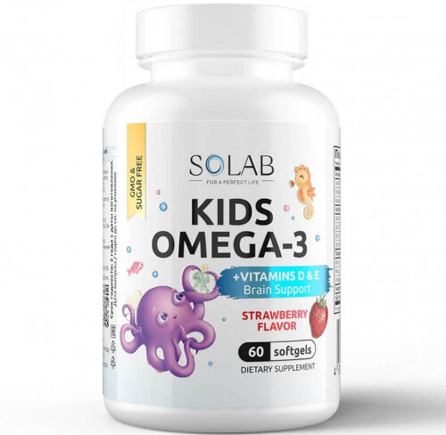 БАД Solab Omega-3 Kids+Vitamins D&E клубника 60 капсул