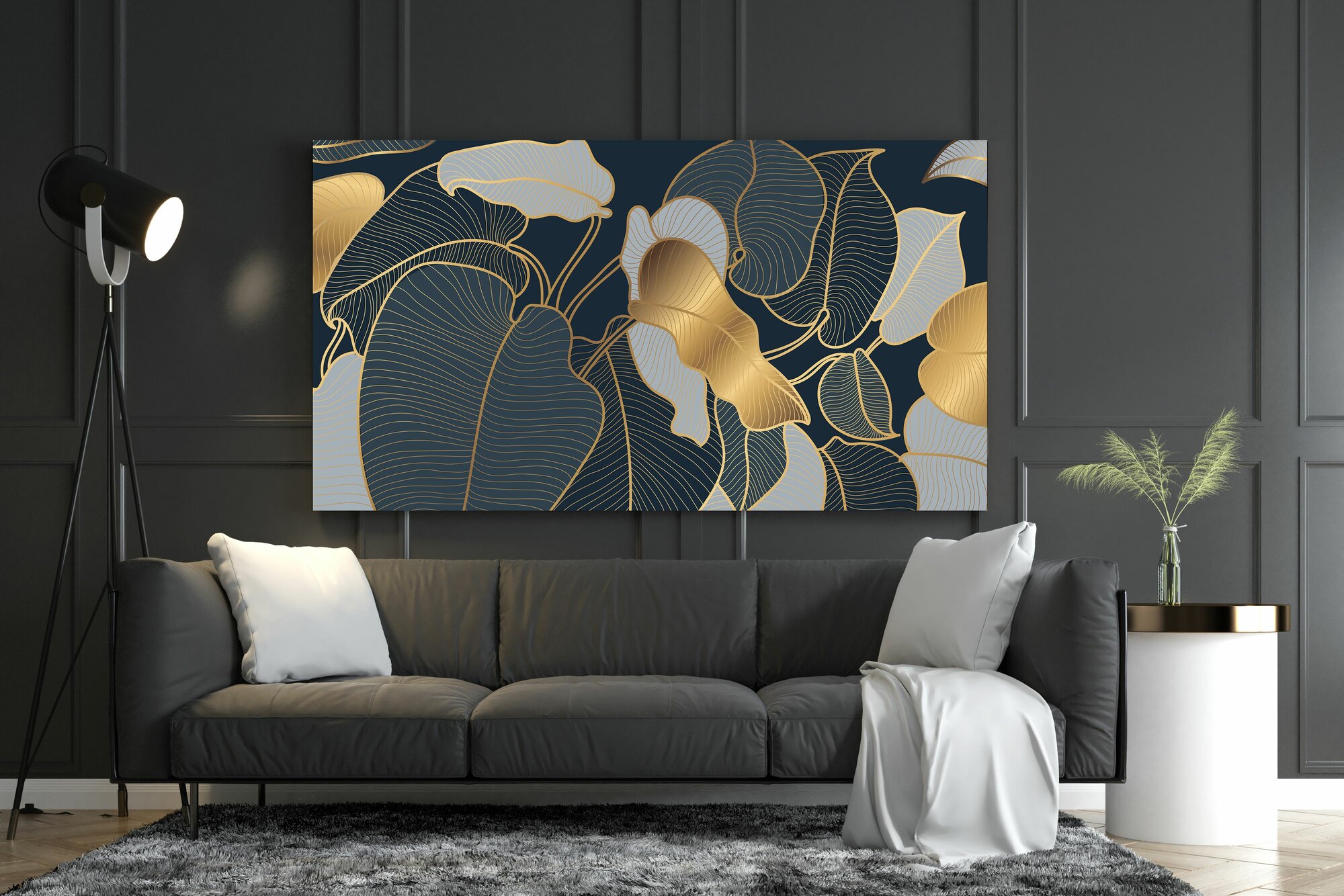 Картина для интерьера на холсте на стену "Абстрактные листья покрытые золотом" 5070