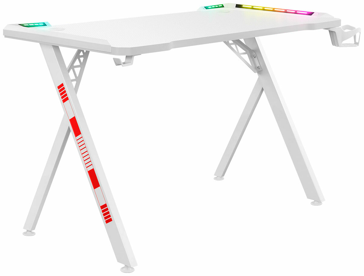 Игровой стол Defender Infinity, RGB подвесветка, кружки+гарнитура, белый