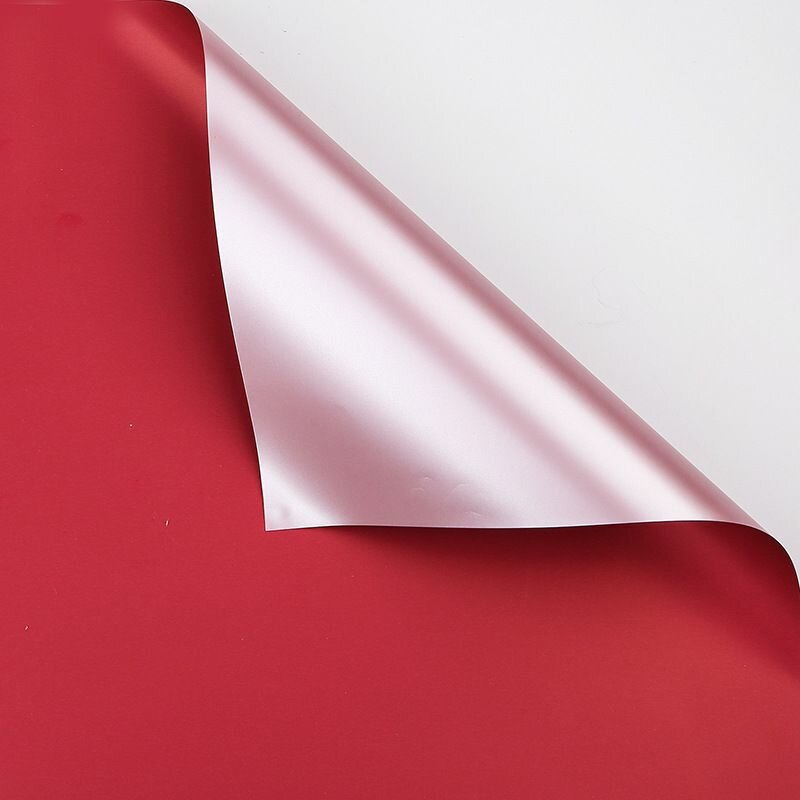 Пленка матовая двусторонняя для упаковки цветов, подарков 58х58 - 20 шт. красный/розовый перламутр