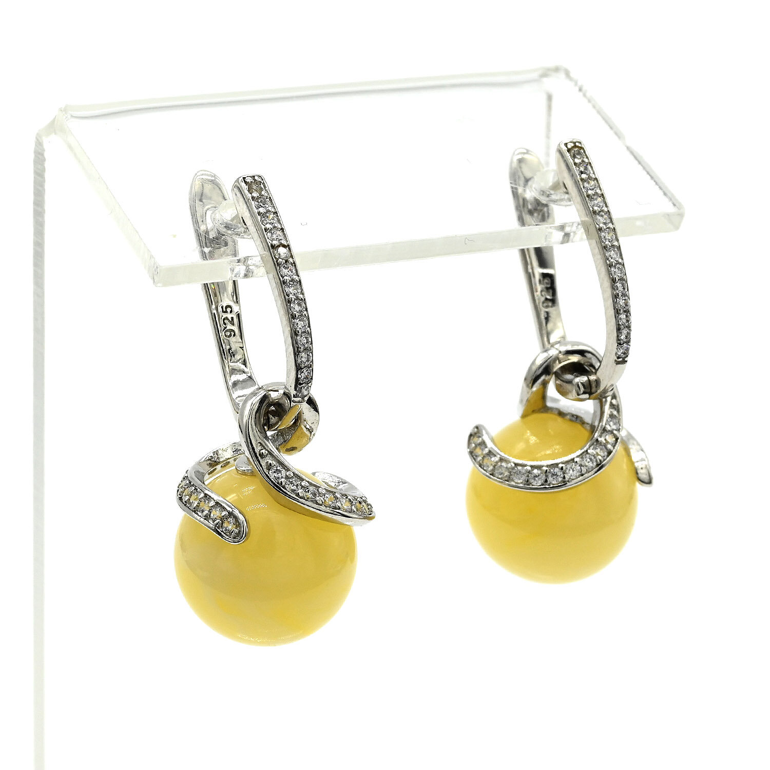 Серьги с подвесками, янтарь