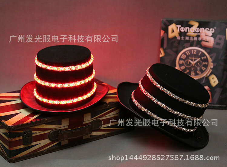 Шляпа-цилиндр "KTV", с подсветкой, черная, красная, размер 1