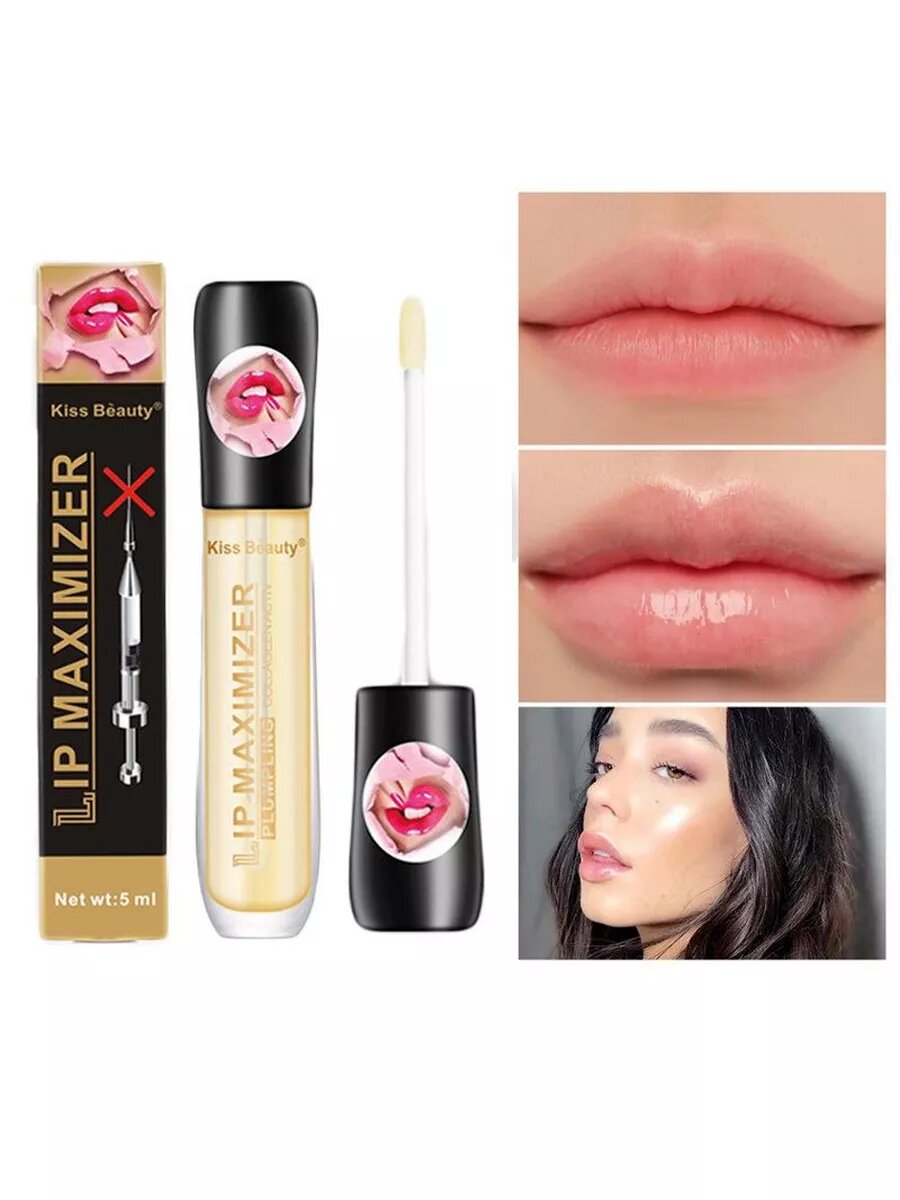 Блеск для губ KISS BEAUTY, увлажняющий, прозрачный, картонная упаковка