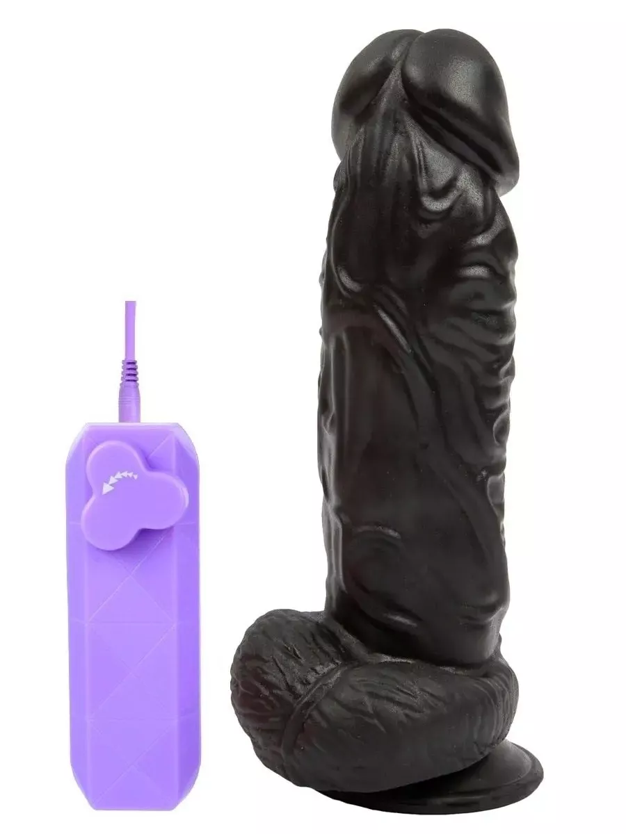 Вибратор-фаллоимитатор черный, на присоске с выносным блоком управления, реалистичный 21см