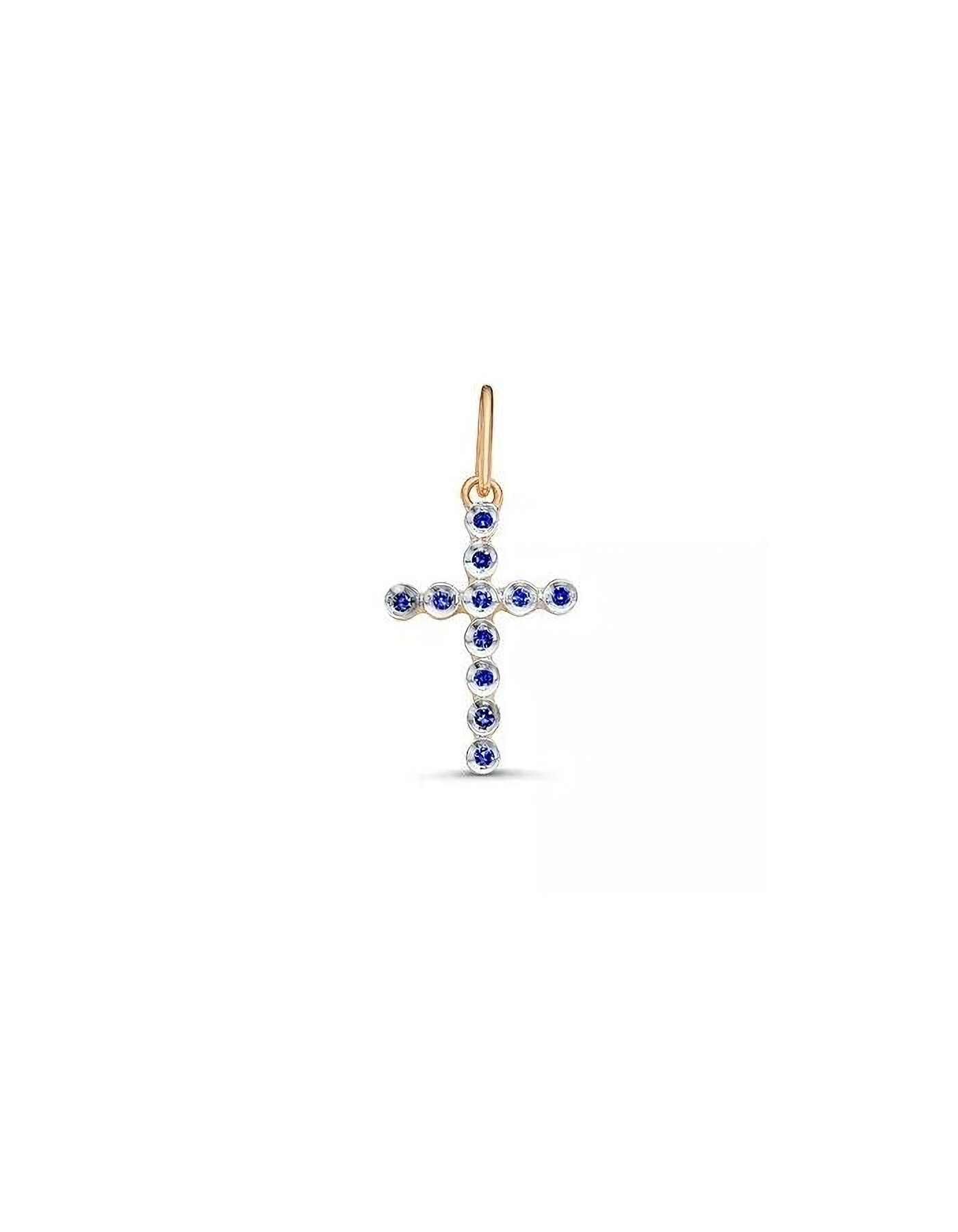 Крестик, белое золото, 585 проба, родирование, сапфир