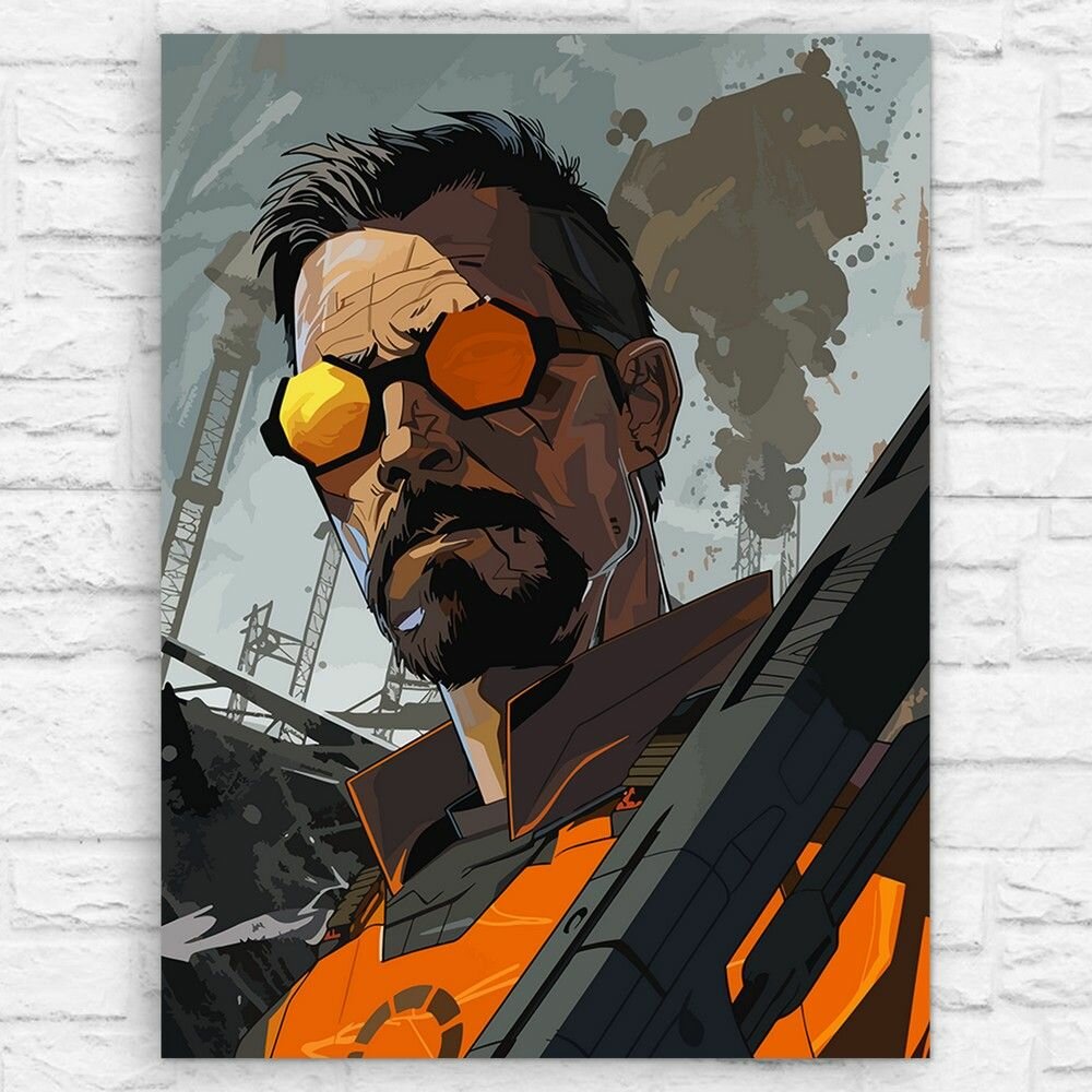 Картина по номерам на холсте игра half Life (Халф Лайф, Гордон Фриман, PS, PC) - 15156 В 60x80