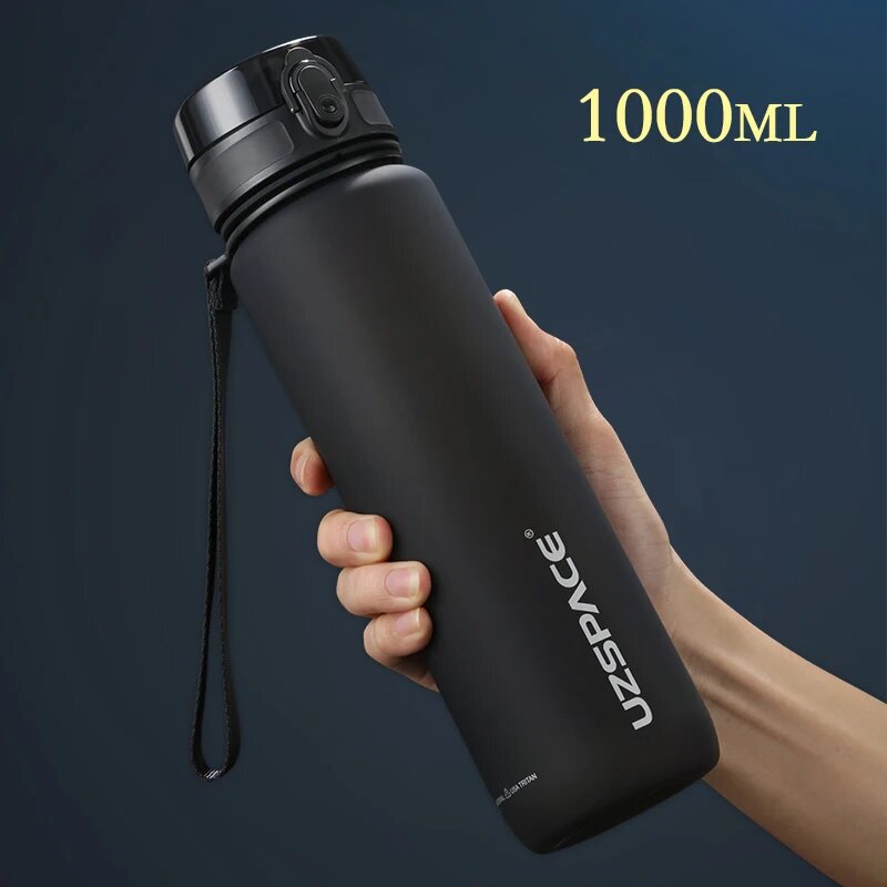 UZSPACE спортивная бутылка для воды 800 мл 1000 мл Черный, 800ml, Classic Black