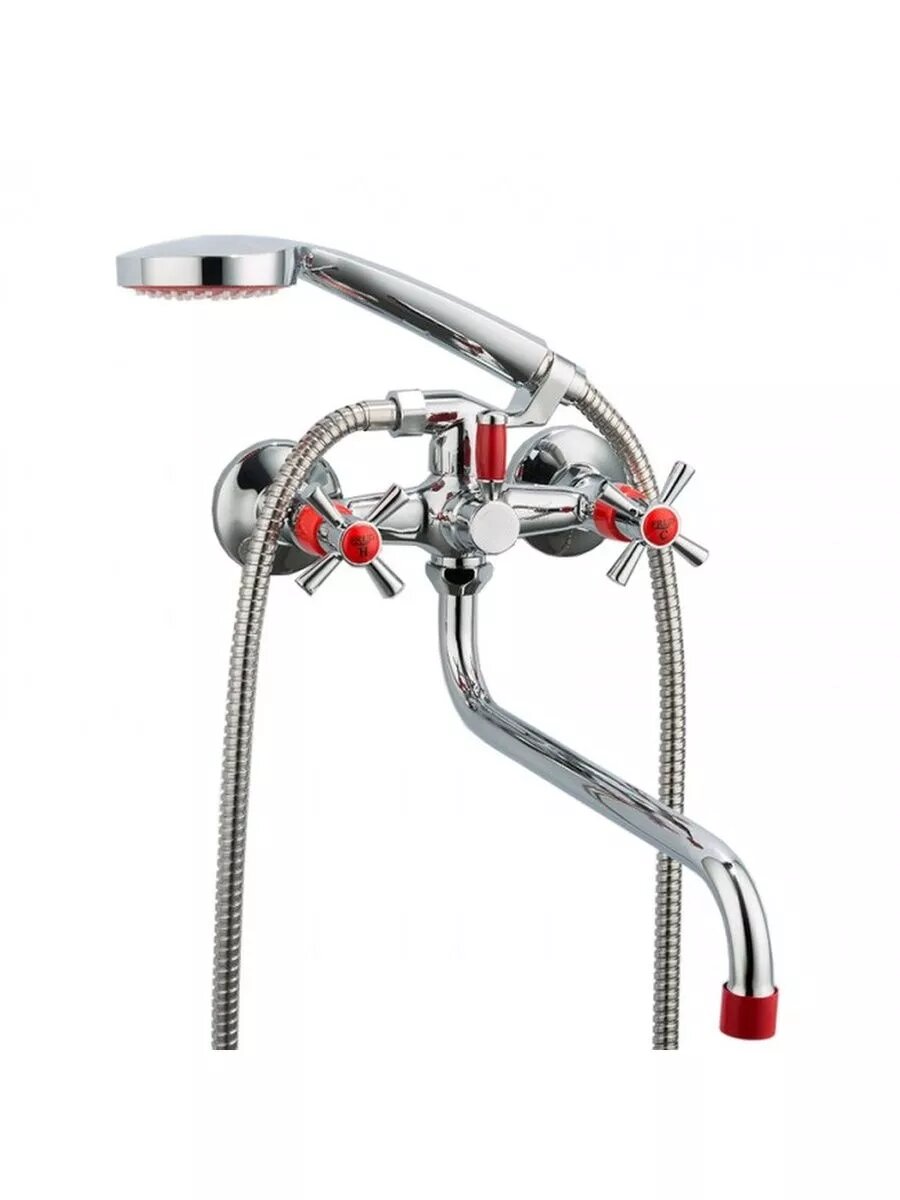 Смеситель Frud R22118-10, для ванны, с душевой лейкой, вентильный, красный