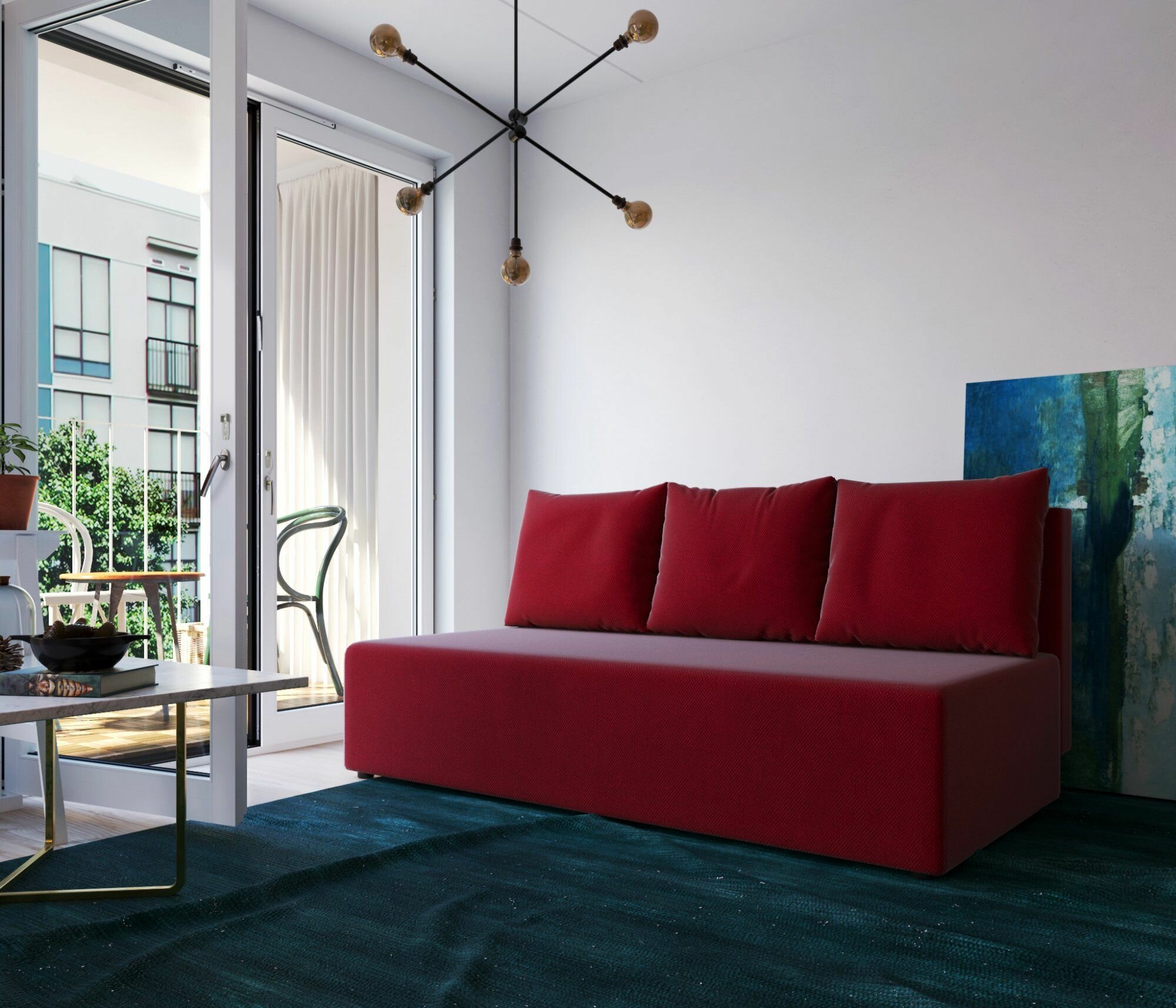 Диван-кровать DiHall "Каир", прямой, 2 места, еврокнижка, велюровая обивка, красный