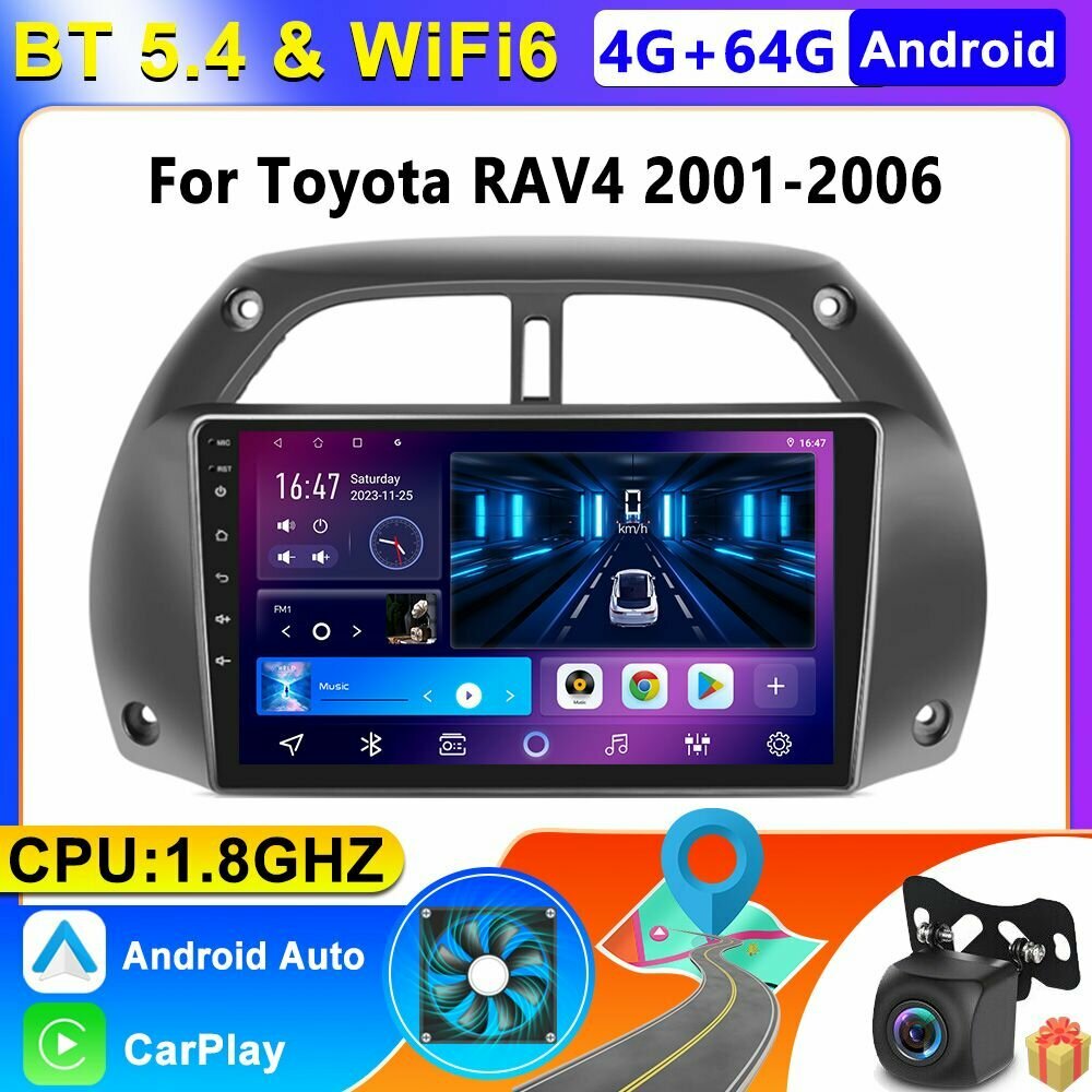 Магнитола Android 4+64Гб для Toyota Rav4 II (XA20) (2000-2003) (дорестайлинг) / Автомагнитола Андроид Тойота Рав4 2