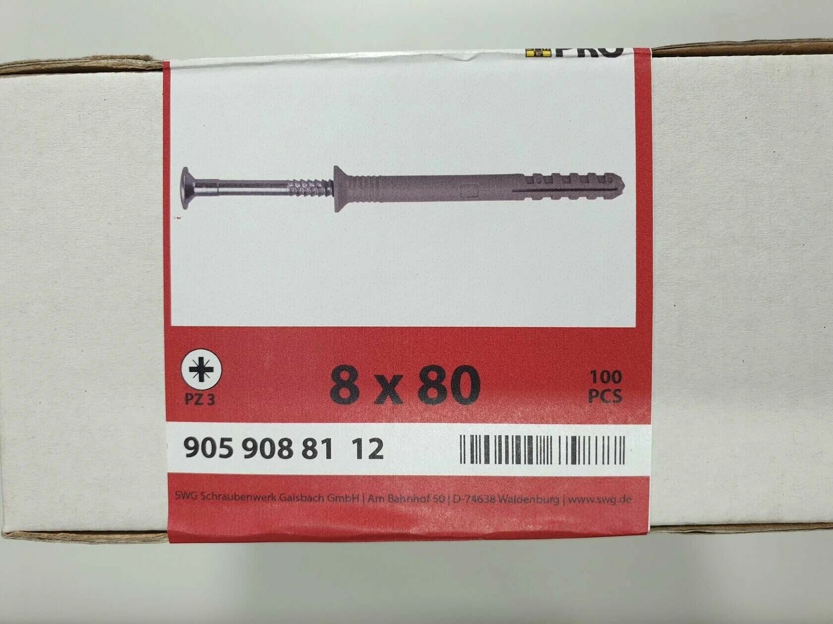 Дюбель-гвоздь полукруглая голова PZ3 8x80 (100 pcs) SWG, Германия