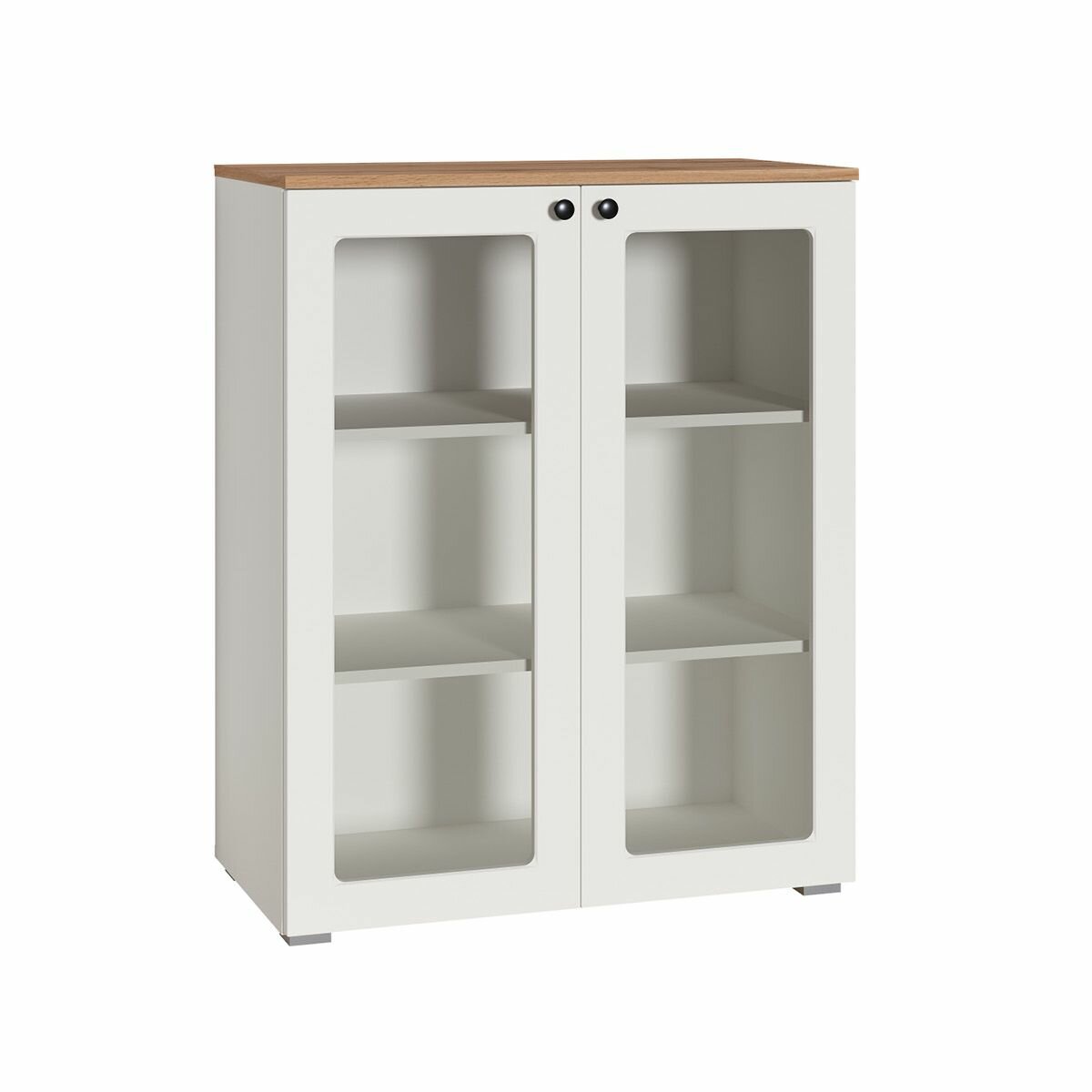 Остин Шкаф-витрина 16.394.01 Белый PE шагрень, Дуб Золотой CRAFT, белая шагрень 4101 ПВХ (Моби)