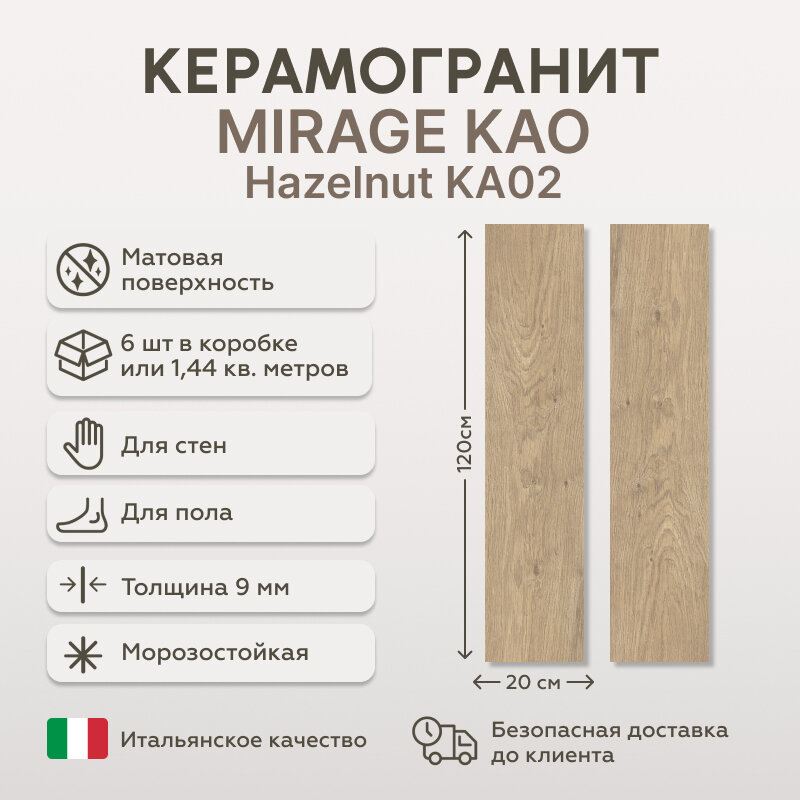 Керамогранит MIRAGE KAO Hazelnut KA02 20x120 см, 1,44 кв. м (6 шт с упак)