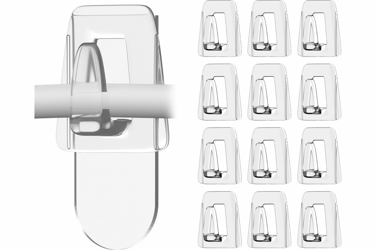 Контакт самоклеящиеся прозрачные крючки для проводов, набор 12 шт, код 24808