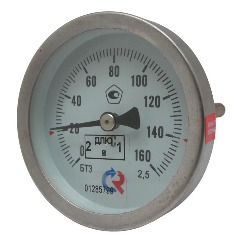 Термометр осевой биметаллический показывающий БТ-31.211(0.160°C)G½.100.2,5