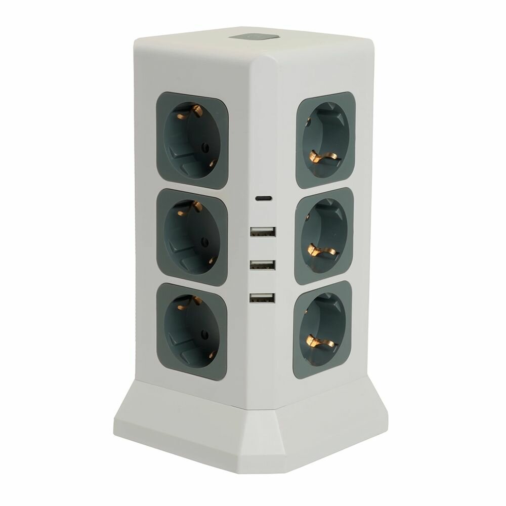 Удлинитель 12-местный с/з Stekker Comfort 3x1мм2, 1.5м 250В, 16А 3520Вт 3USB A + 1C 5V 3.4A, HM10-61-01 49991