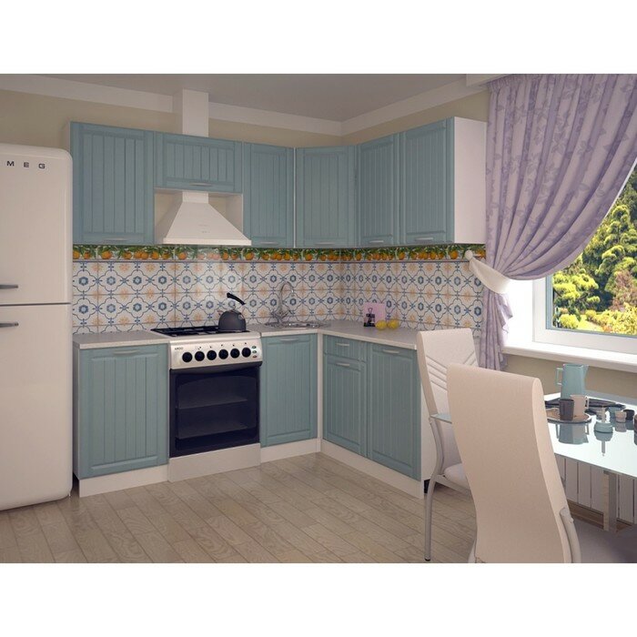 Кухонный гарнитур угловой «Прованс 2», с столешницей, 2100×1600 мм, цвет роялвуд голубой