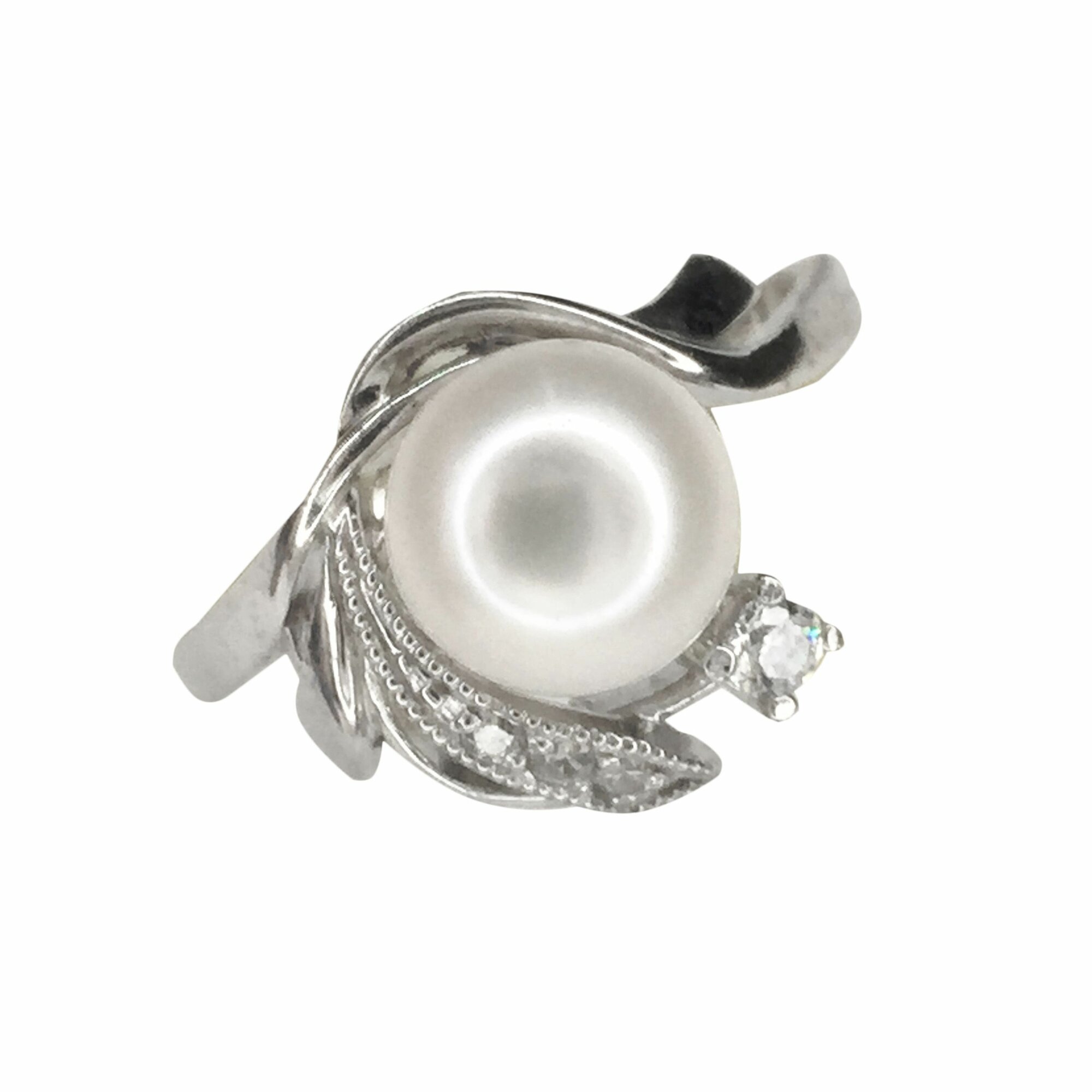 Кольцо тонкое, серебро, 925 проба, родирование, жемчуг