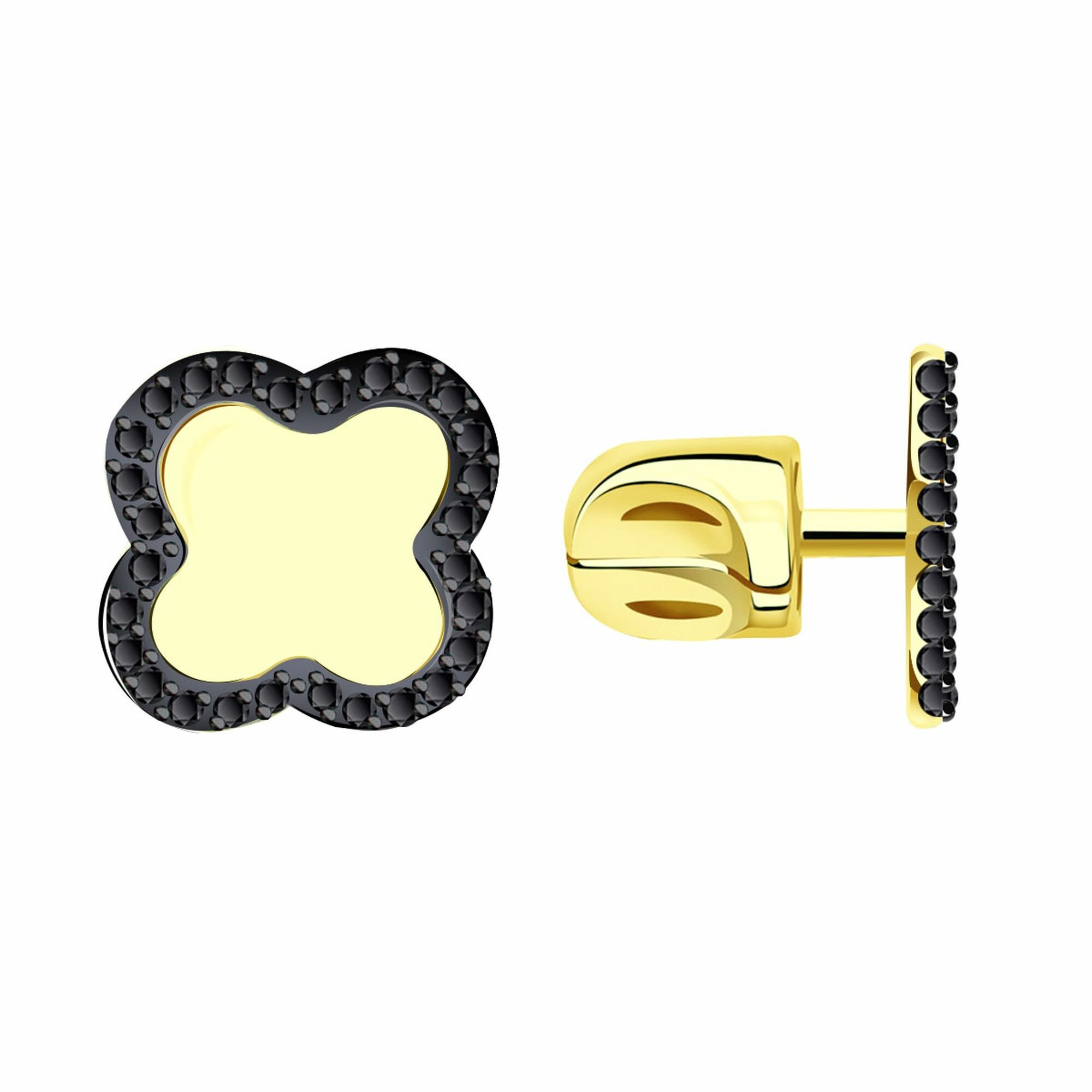 Серьги пусеты, желтое золото, 585 проба, фианит