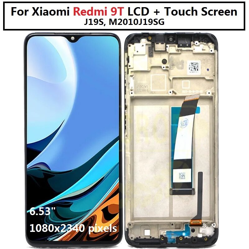 ЖК-дисплей и сенсорная панель для Redmi 9T, дигитайзер в сборе с рамкой для Redmi 9T, J19S, M2010J19SG, оригинал Black with frame