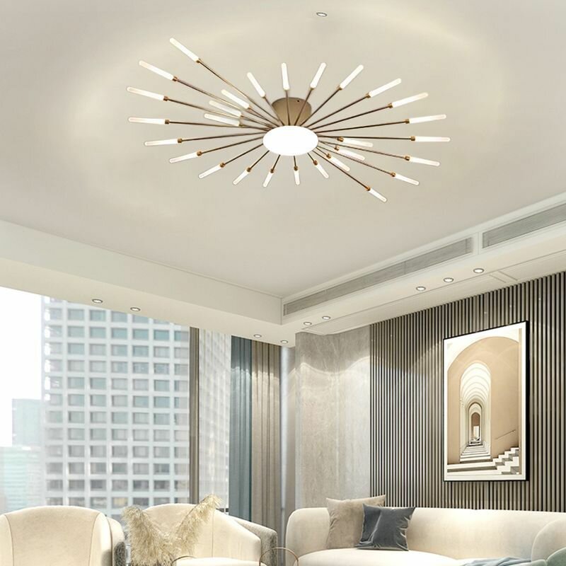 Стильная нейтральная потолочная люстра, состоящая 28 световых источников