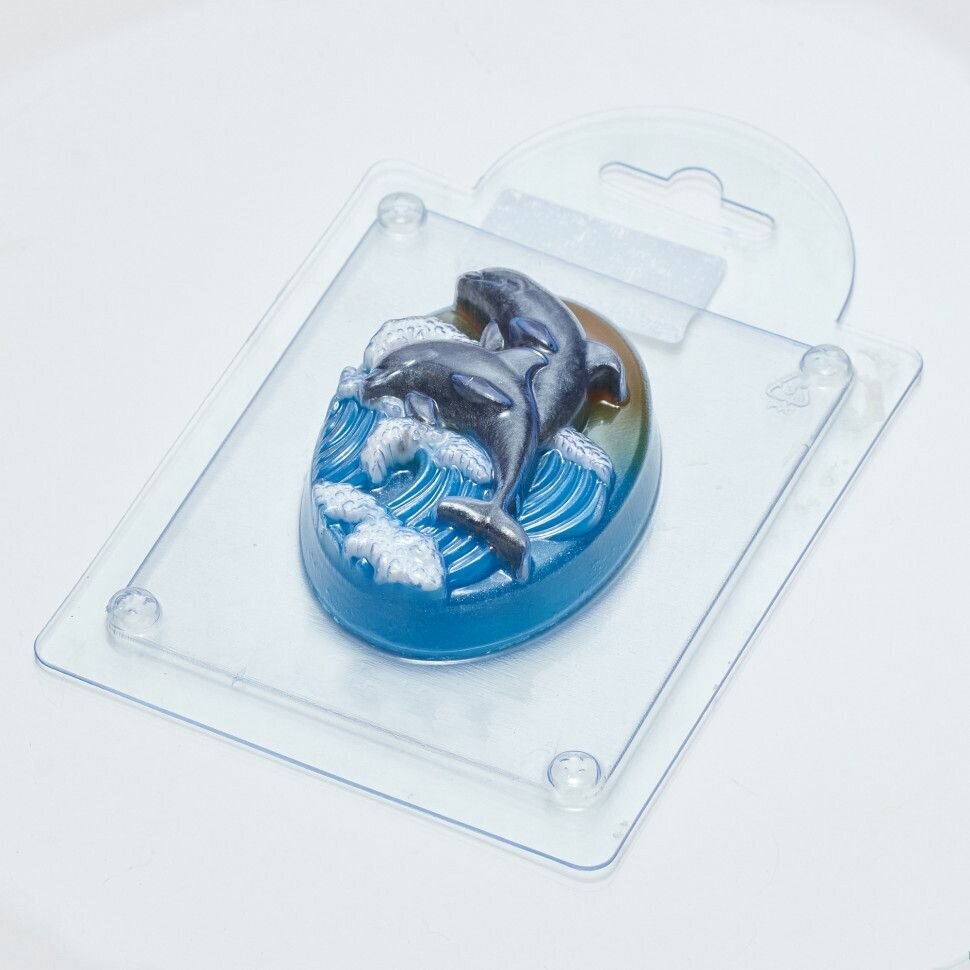 Формочка для мыла, шоколада, мармелада: Дельфины на волнах v2 форма пластиковая Молд из толстого пластика