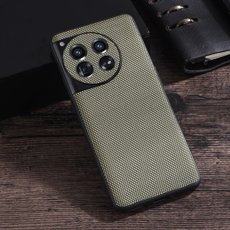 Для OnePlus 12 чехол Роскошный Жесткий тканый нейлоновый матовый защитный чехол на заднюю панель для OnePlus12 One Plus 12 1 + 12 чехол с полным покрытием green