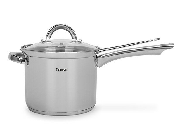 5375 FISSMAN Ковш FEDELE 18x15см / 3,57л с крышкой (нерж. сталь) Вставка-сетка для фритюра; Ручки-нерж. сталь; Крышка-стекло; Индукция