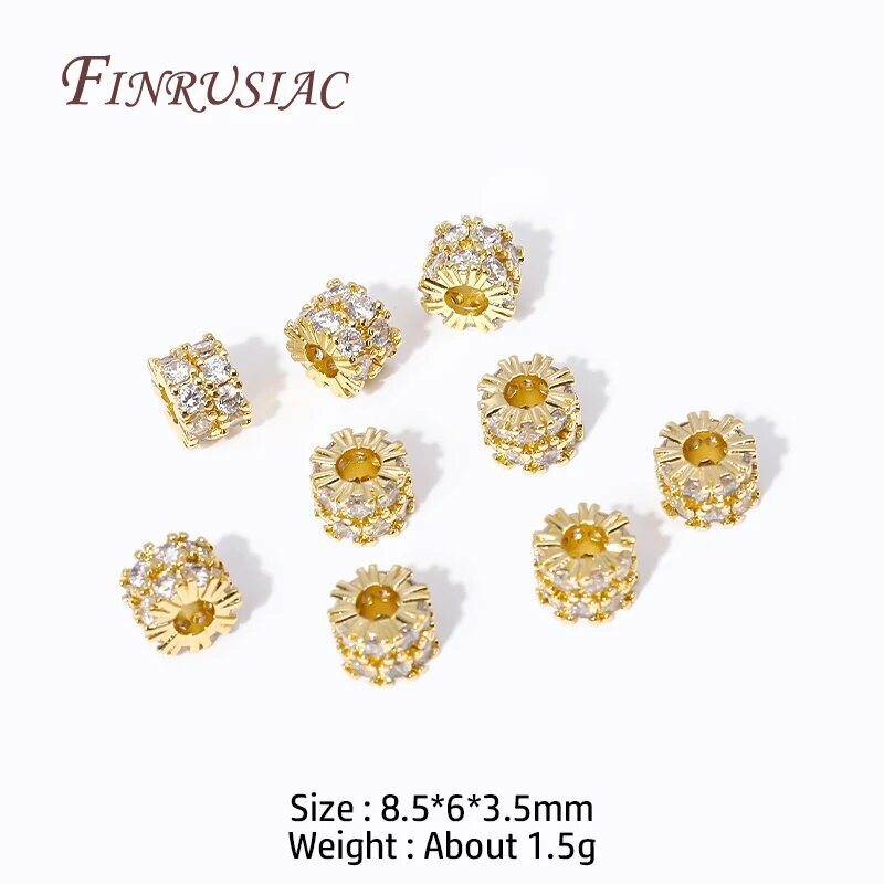 Двухслойные золотые бусины из циркония FINRUSIAC 8,5*6 мм 4 Pieces, 18K Real Gold Plated