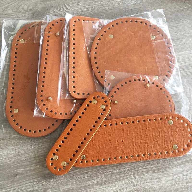 Овальное/круглое дно для вязаной сумки, аксессуары для кожаной сумки, дно ручной работы с отверстиями, вязаное крючком своими руками дно, основание сумки из искусственной кожи 26x8cm, borwn