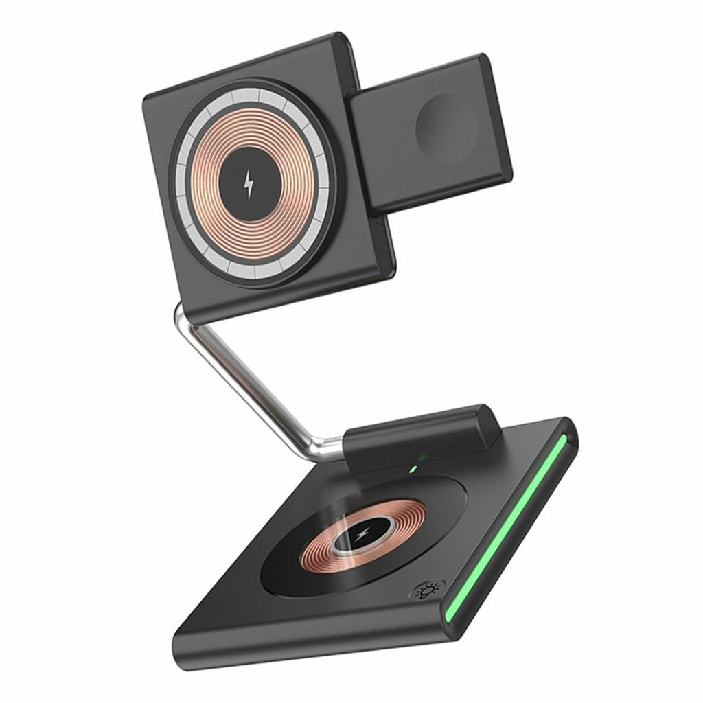 Зарядная док-станция 3 в 1 Складная подставка Регулируемая магнитная беспроводная станция мощностью 15 Вт с подсветкой