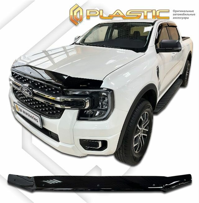 Дефлектор капота Ford Ranger IV 2021 - н. в. Черный глянцевый СА Пластик