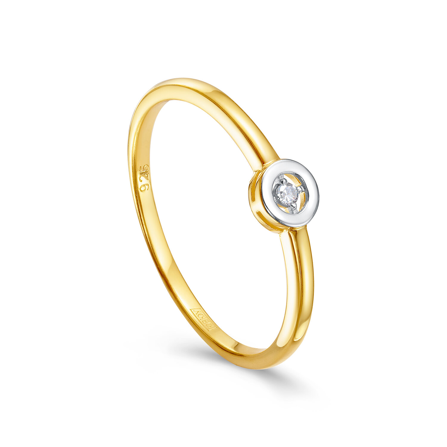 Кольцо тонкое, серебро, 925 проба, бриллиант